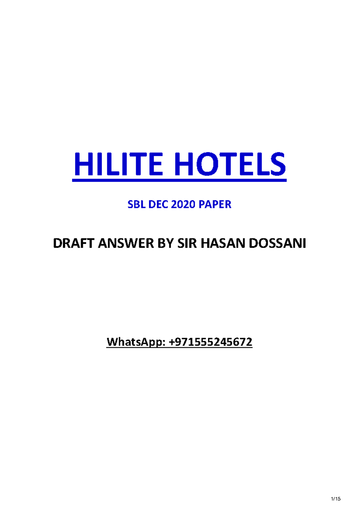 Hilite (Dec 2018 ) - Draft Answer by Sir Hasan Dossani (full drafting) - HILITE HOTELS SBL DEC ...