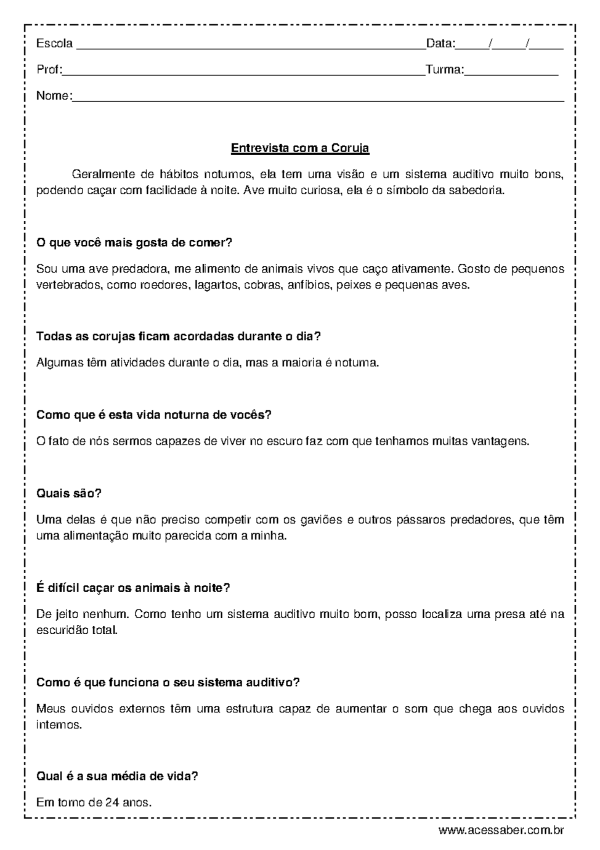 Texto Entrevista Com Interpretação 7 Ano - FDPLEARN