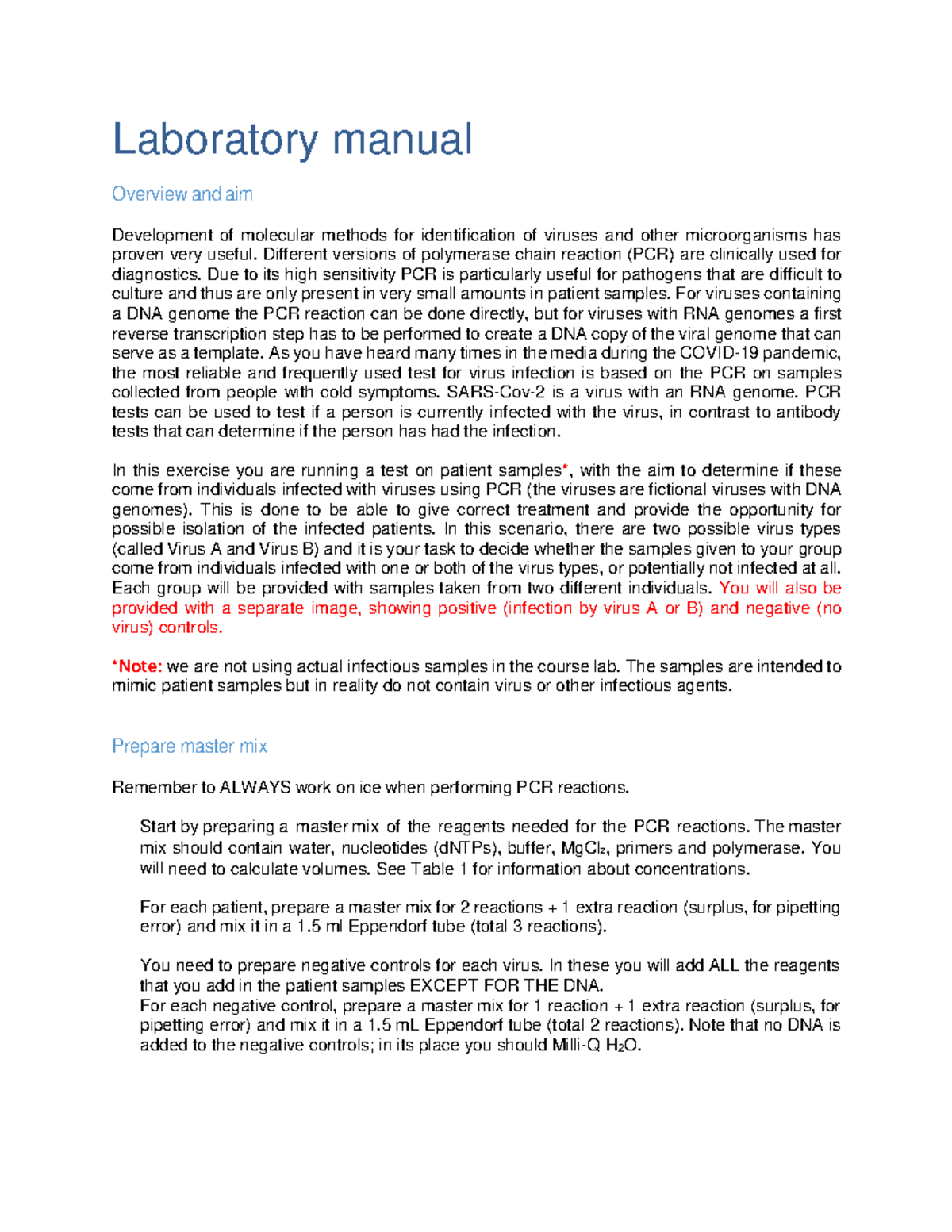 Labbmanual PCR-kurslabb - Laboratory manual Overview and aim ...