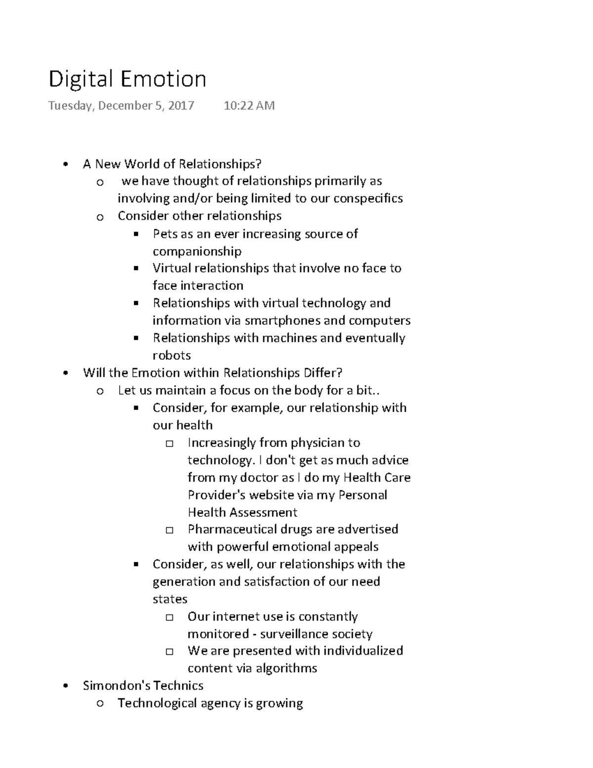 Digital Emotion - Lecture notes 18 - A New World of Relationships? we ...