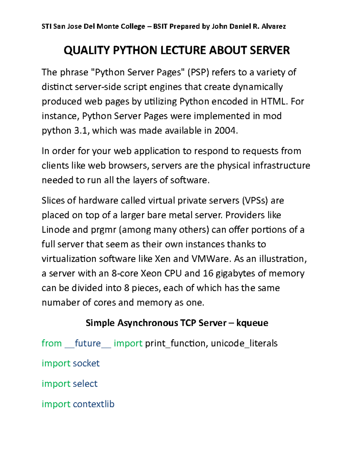 Quality Python Lecture about Server - QUALITY PYTHON LECTURE ABOUT ...