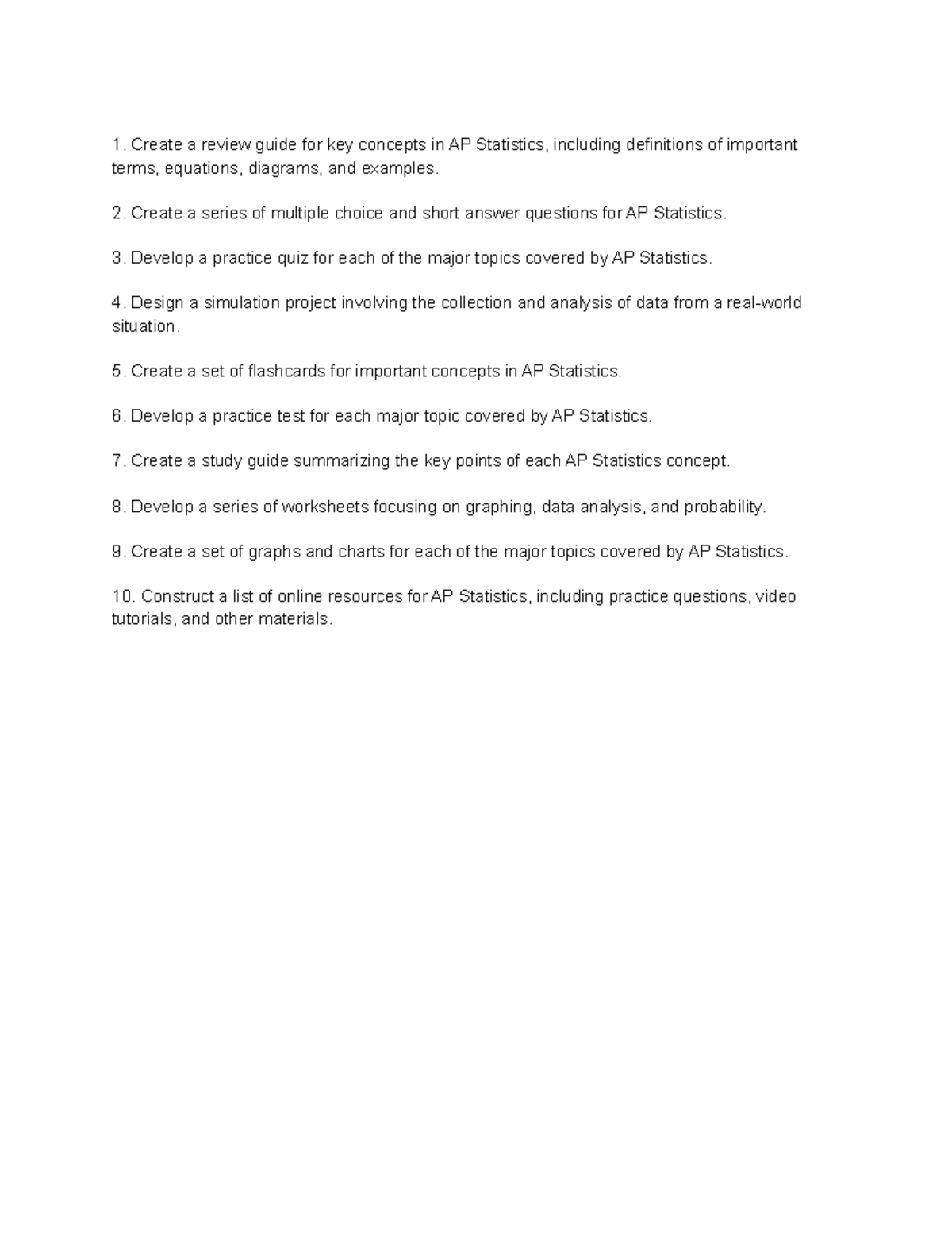 Ap stat - practice materials - Create a review guide for key concepts ...