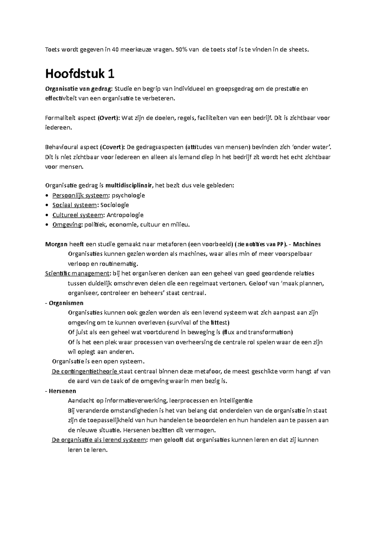 Organisatie Psychologie Samenvatting Toets Wordt Gegeven In 40