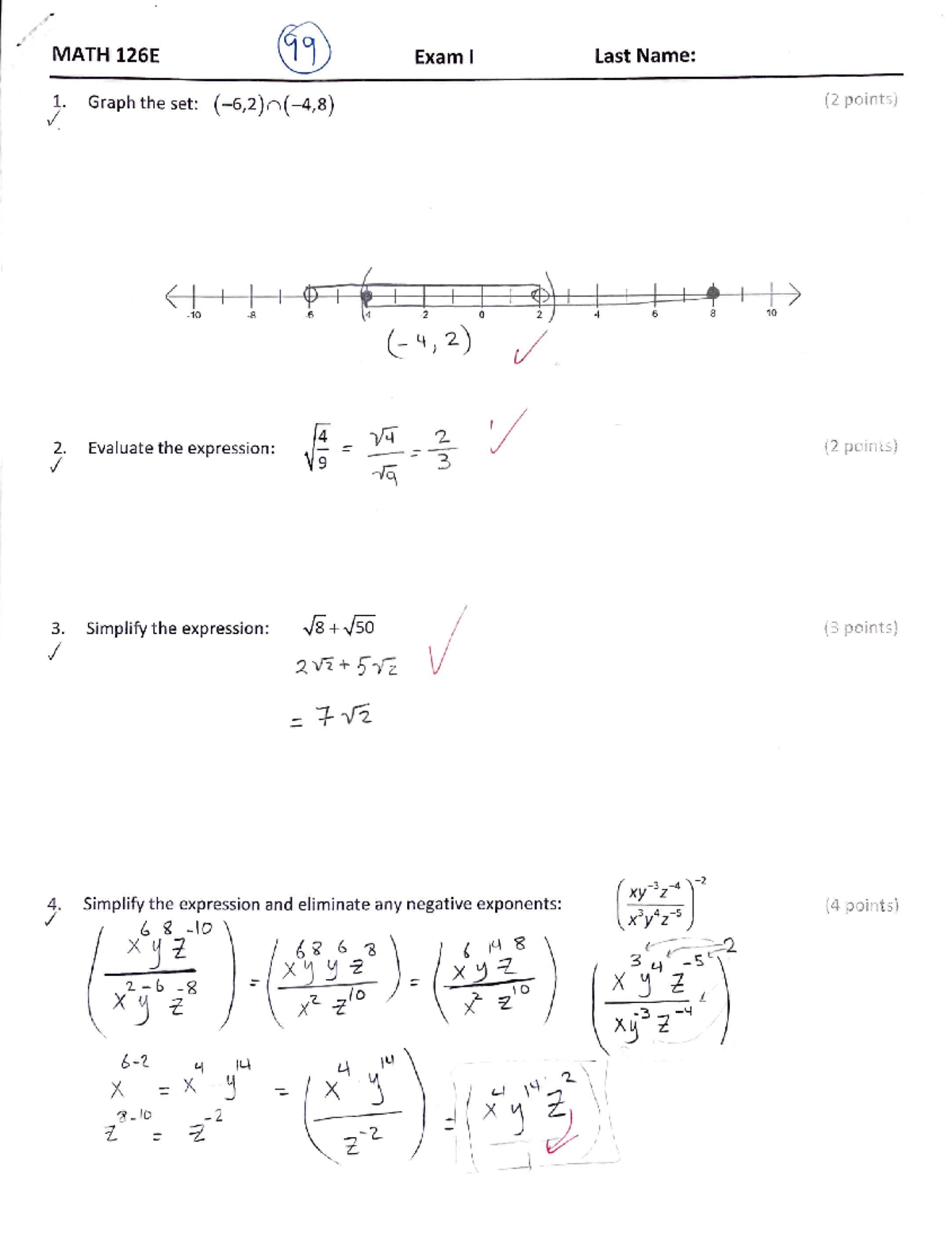 Math 126 Exam 1 - precalculus I Exam 1 - MATH126E Exam I Graphtheset ...