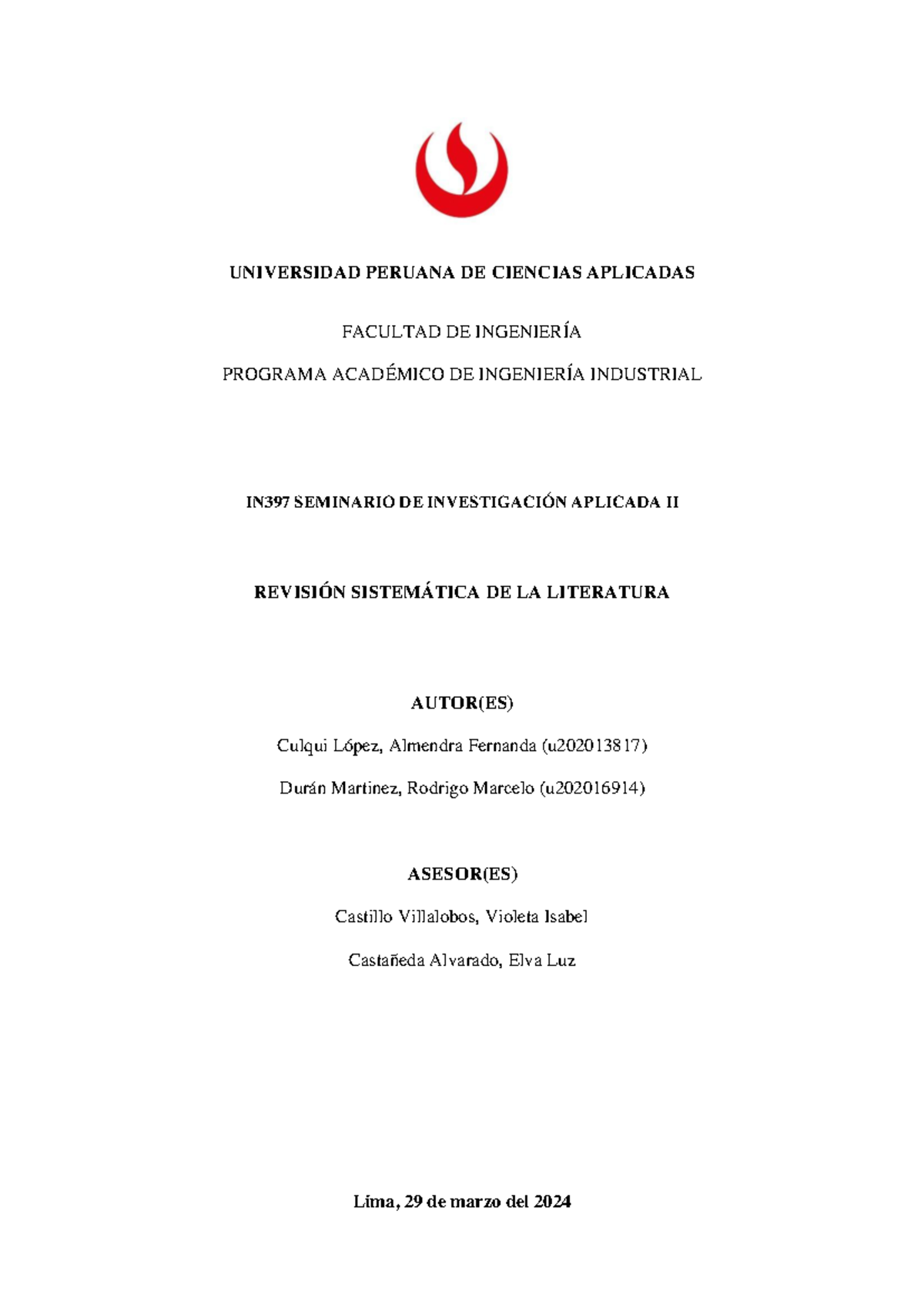 TB2-Entrega 1 - resumen - UNIVERSIDAD PERUANA DE CIENCIAS APLICADAS FACULTAD DE INGENIERÍA ...