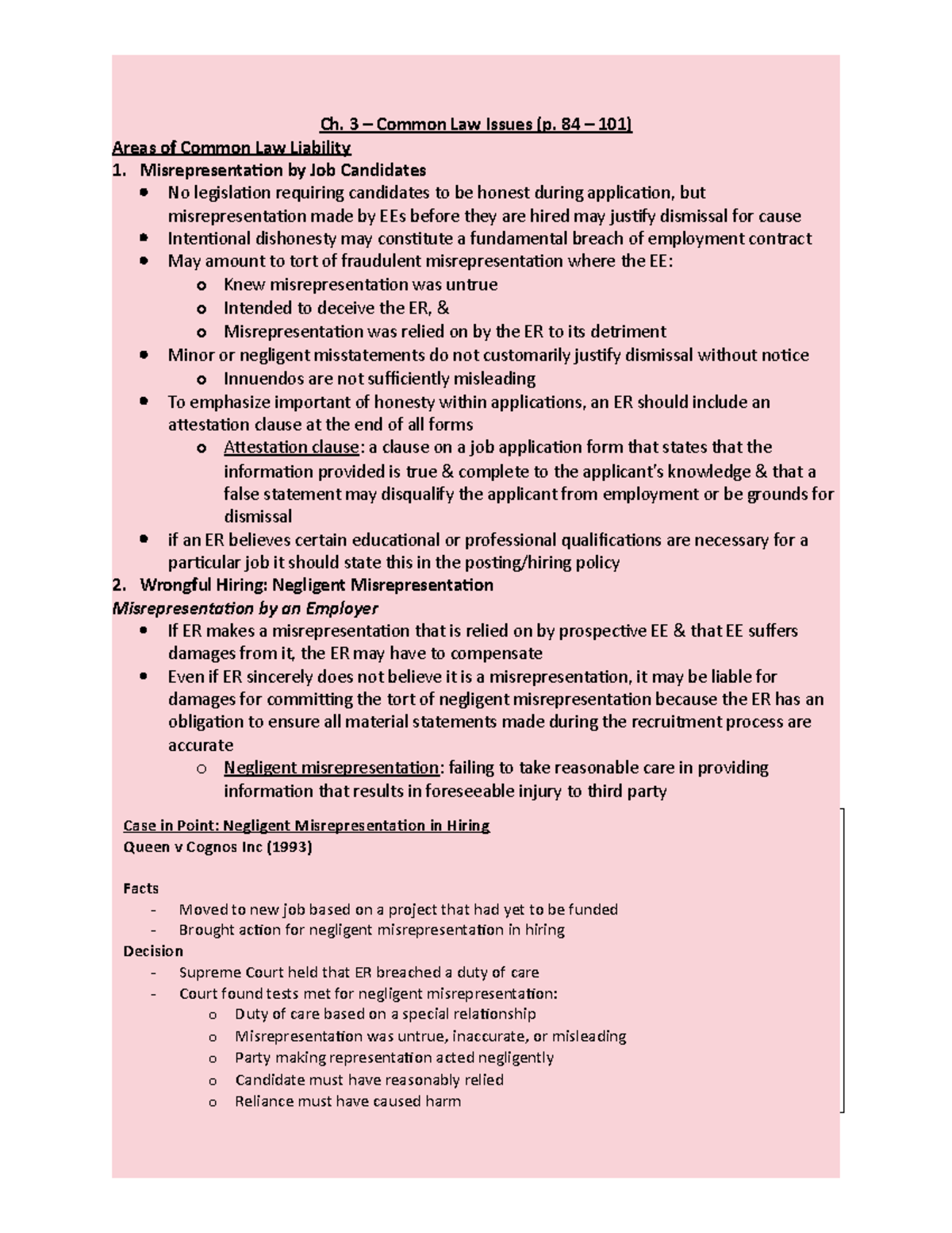 Ch 3-4 common law issues - **Ch. 3 – Common Law Issues (p. 84 – 101 ...