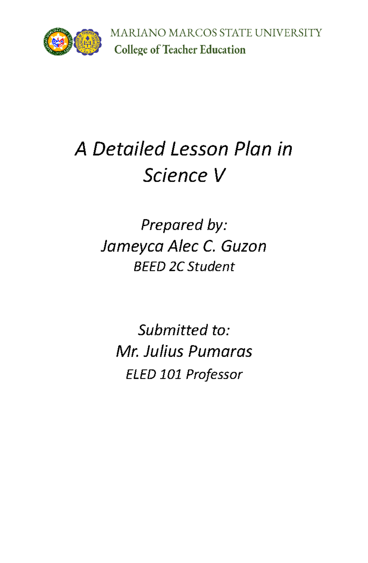 7E LP Science - A Detailed Lesson Plan in Science V Prepared by ...