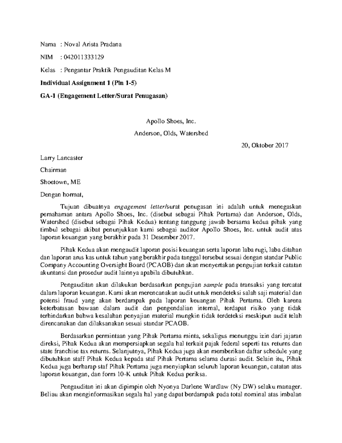 Working-Paper-Apollo PLN 1-5 - Nama : Noval Arista Pradana NIM ...