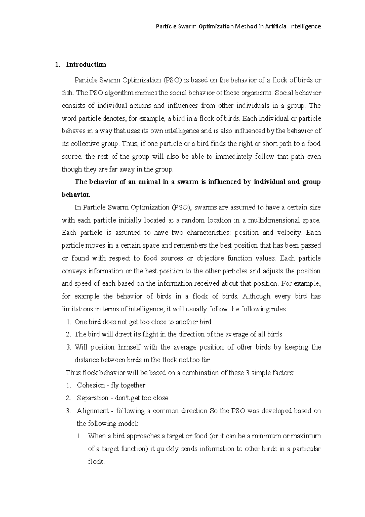 Particle Swarm Optimization Method In Artificial Intelligence Introduction Particle Swarm