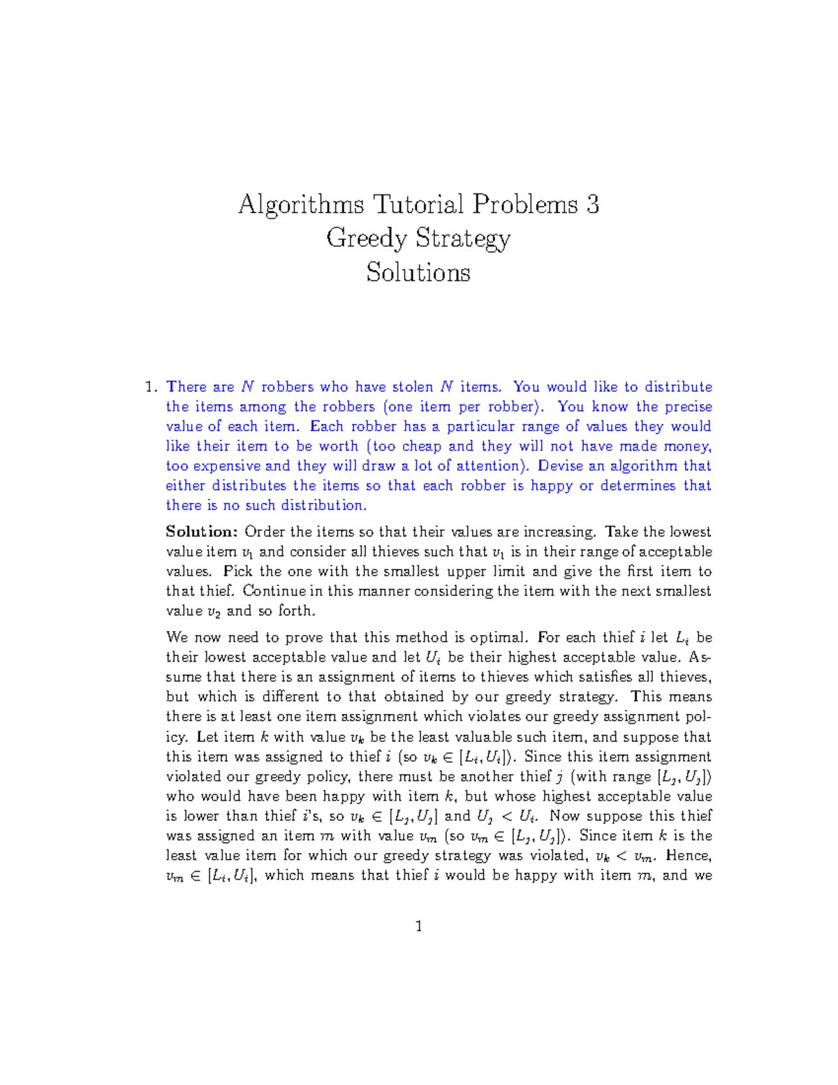 3 tut solutions algos - Algorithms Tutorial Problems 3 Greedy Strategy ...