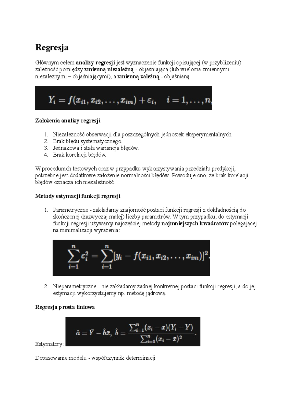 Regresja liniowa - Regresja Głównym celem analizy regresji jest ...