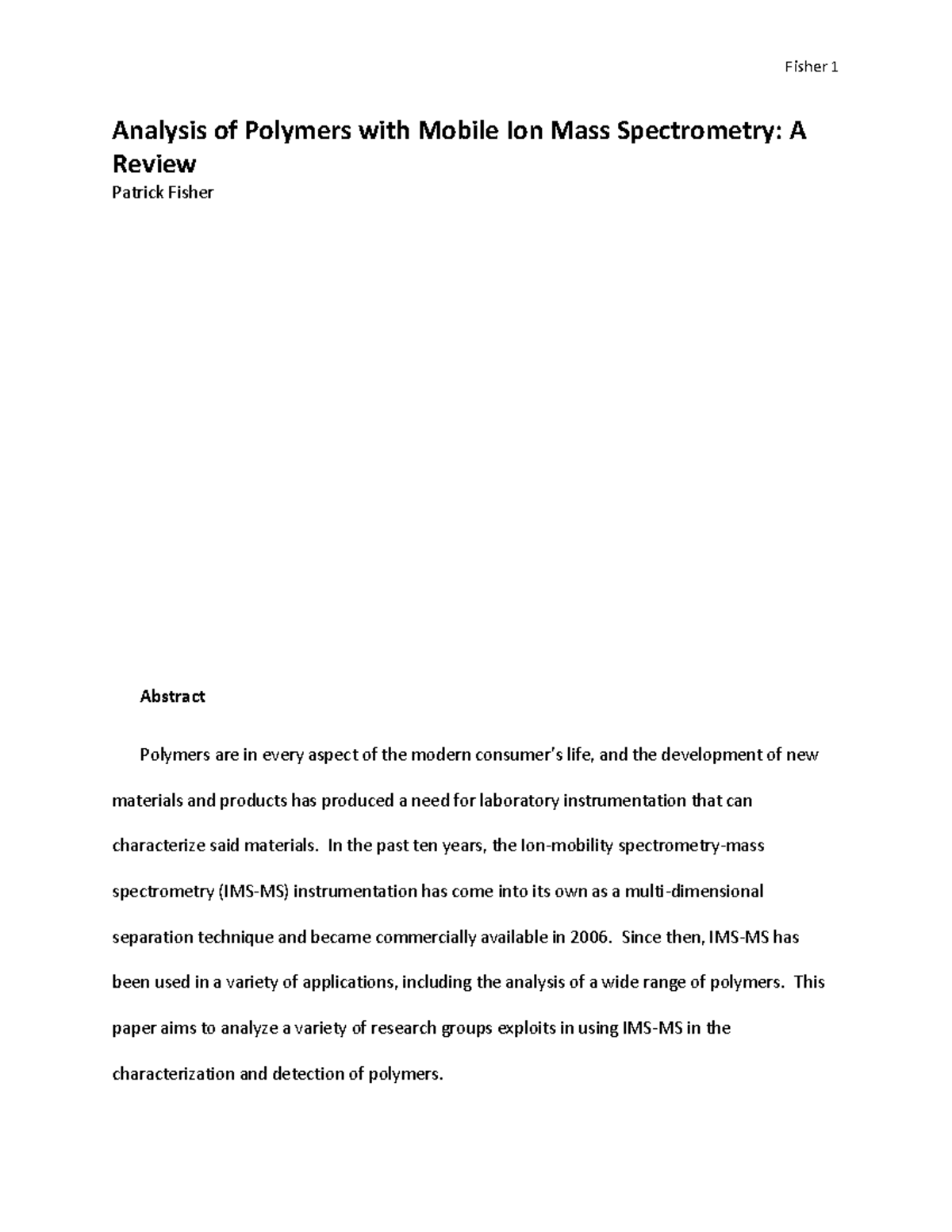Analysis of Polymers with Mobile Ion Mass Spectrometry - In the past ...