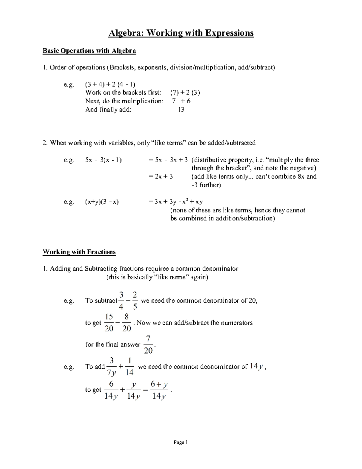 Algebra - expressions - Algebra: Working with Expressions Basic ...