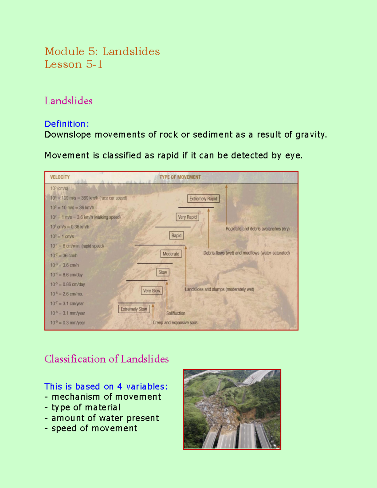 Landslides: Definition Mechanisms Types and Factors - Studocu