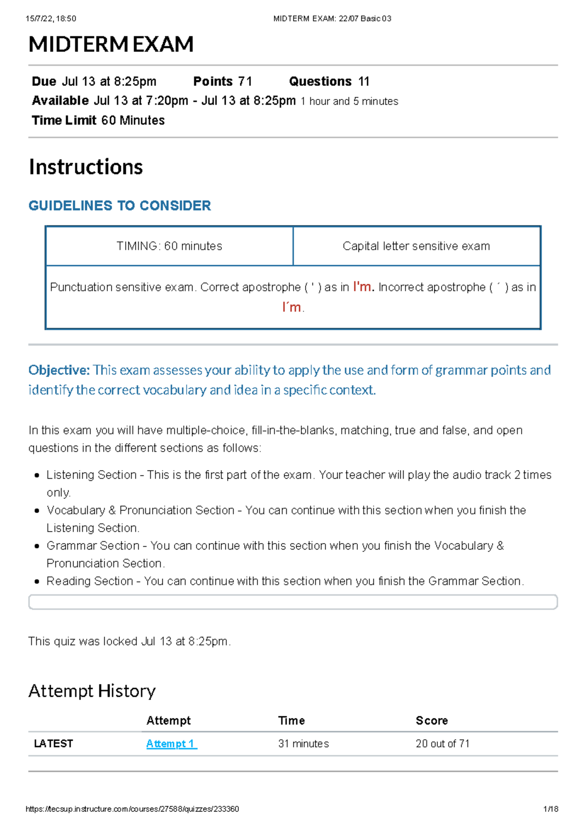 Midterm EXAM 22 07 Basic 03 - MIDTERM EXAM Due Jul 13 at 8:25pm Points ...