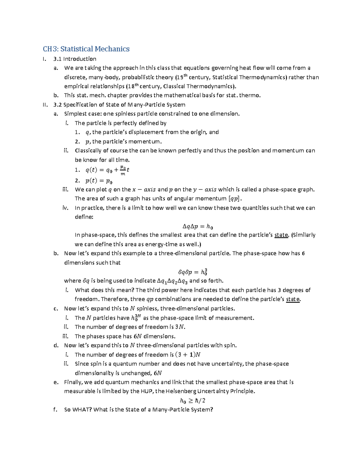 Chapt 3 Notes - Introduction to statistical mechanics - CH3 ...