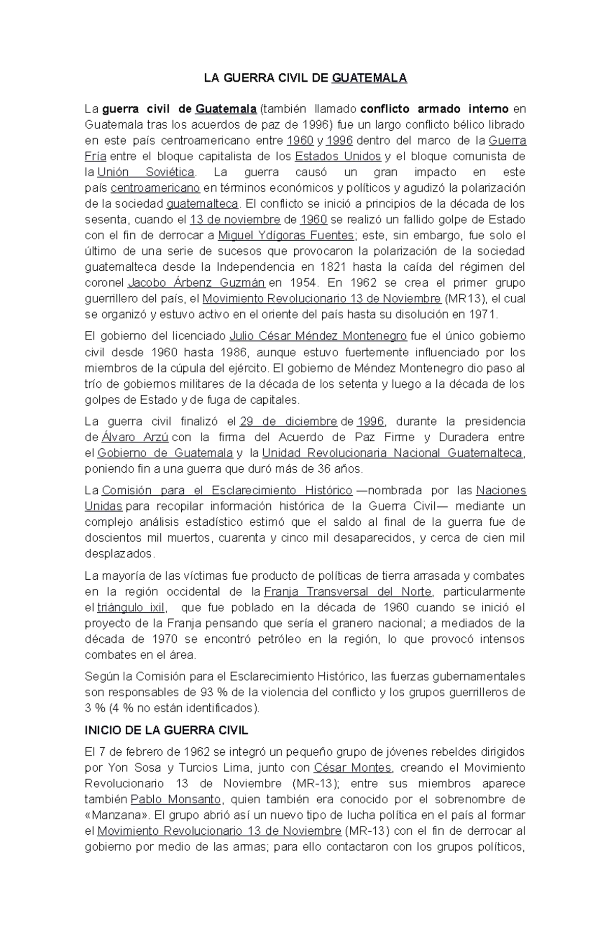 Conflicto Armado Interno. Der. Hum - LA GUERRA CIVIL DE GUATEMALA La ...