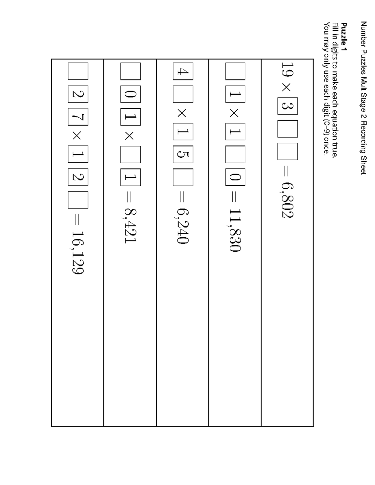 Center number puzzles multiplication and division 4 5 stage 2 multi ...