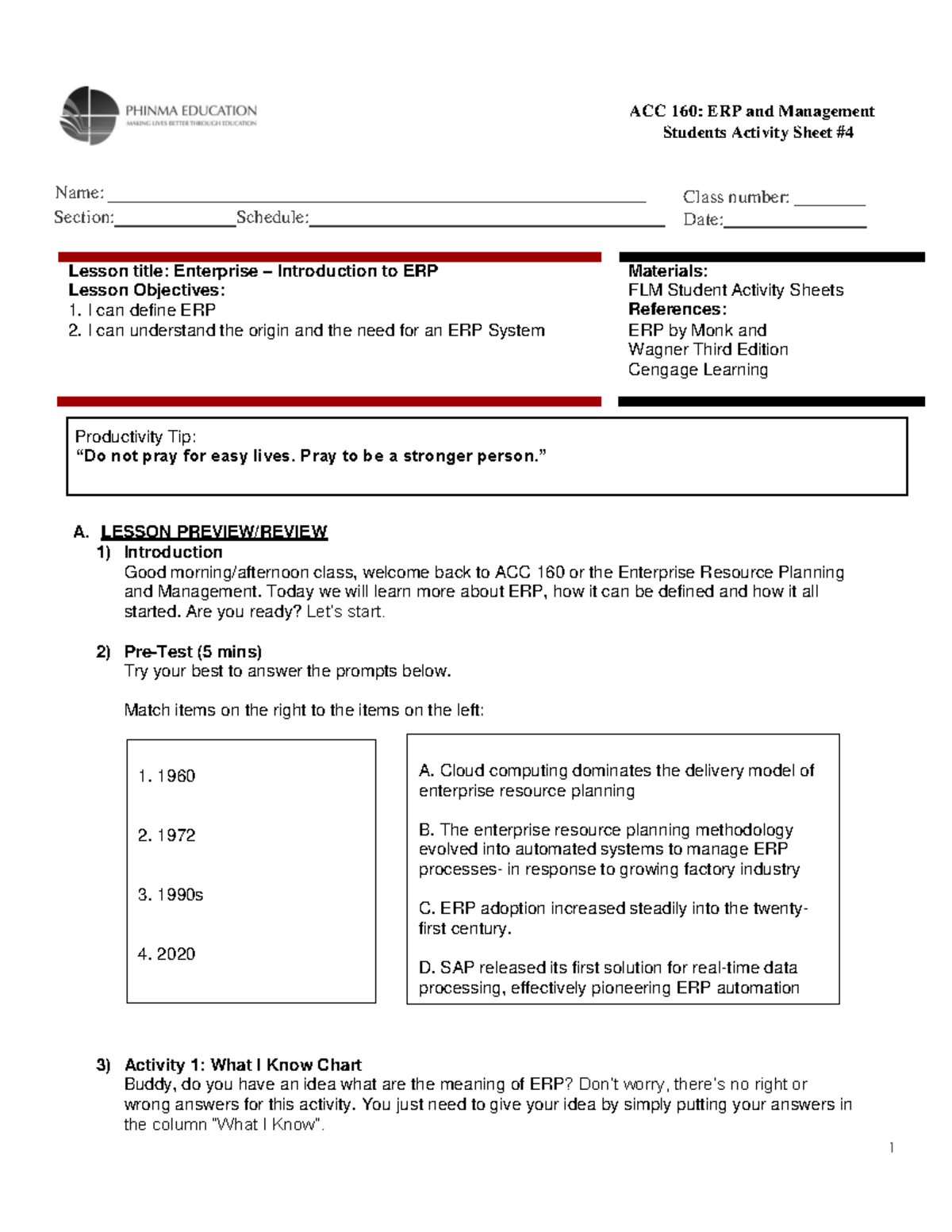 SAS#4-ACC 160 - ACC 160 - Students Activity Sheet # Name: Class number ...