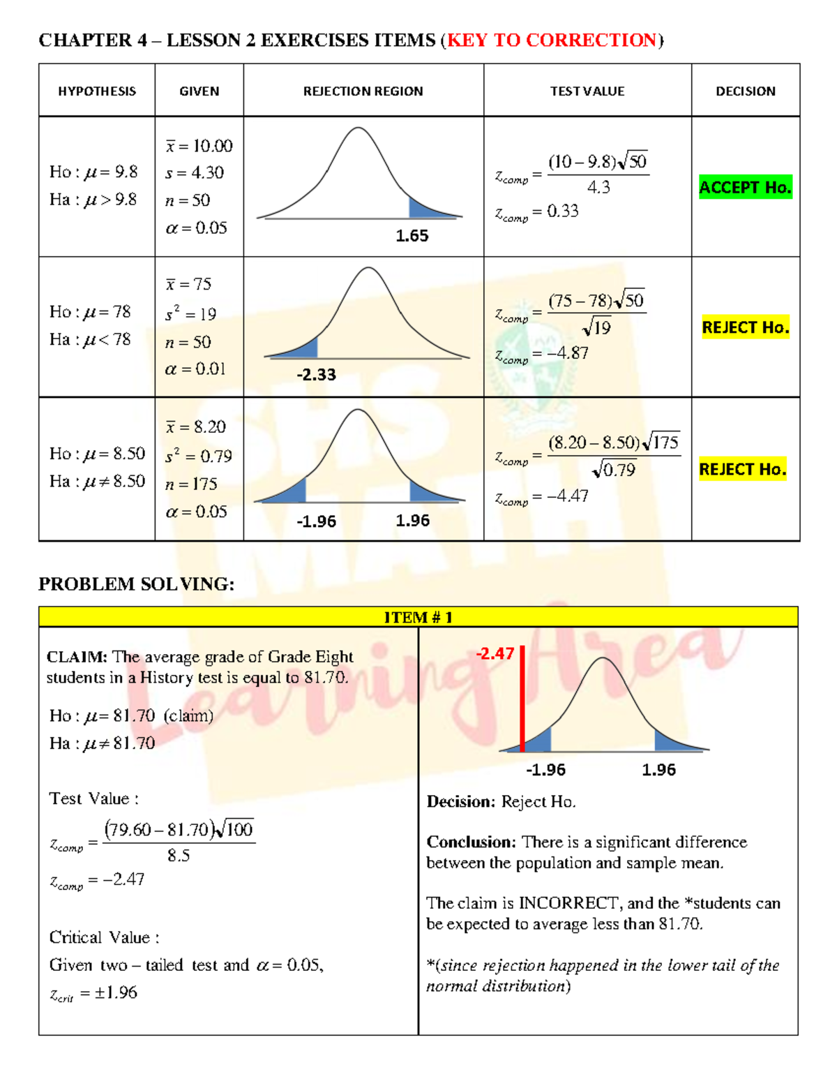 Statpro Module 4 Lesson 5Canswers - CHAPTER 4 – LESSON 2 EXERCISES ...