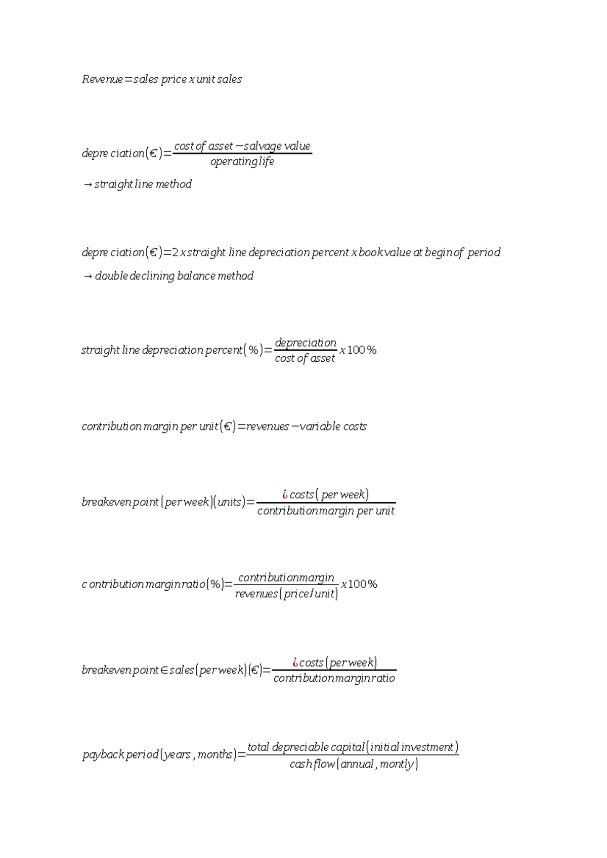 Formules NPE - Formulas for NPE - Revenue = sales price x unit sales ...