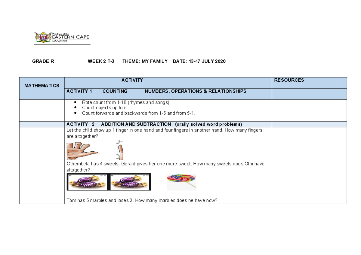 0 Grade R Week 2 Term 3 - GRADE R WEEK 2 T-3 THEME: MY FAMILY DATE: 13 ...