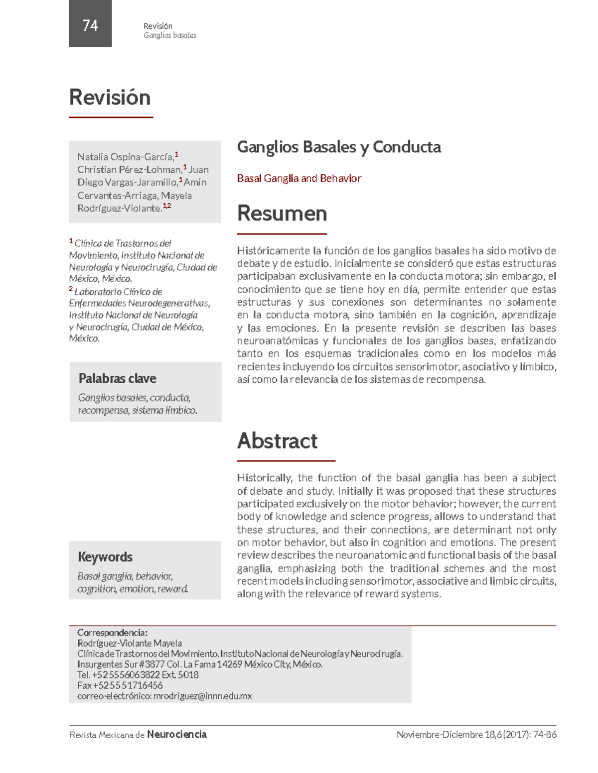 Locomoción vía directa e indirecta - Ganglios basales 74 Ganglios ...