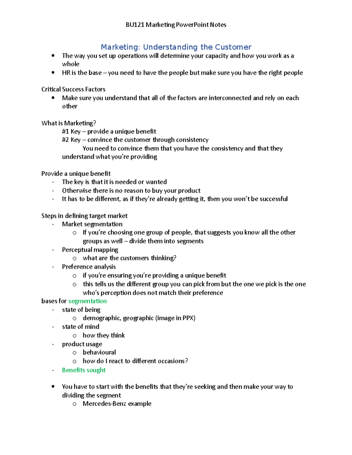 Marketing Note - BU121 Marketing PowerPoint Notes Marketing ...