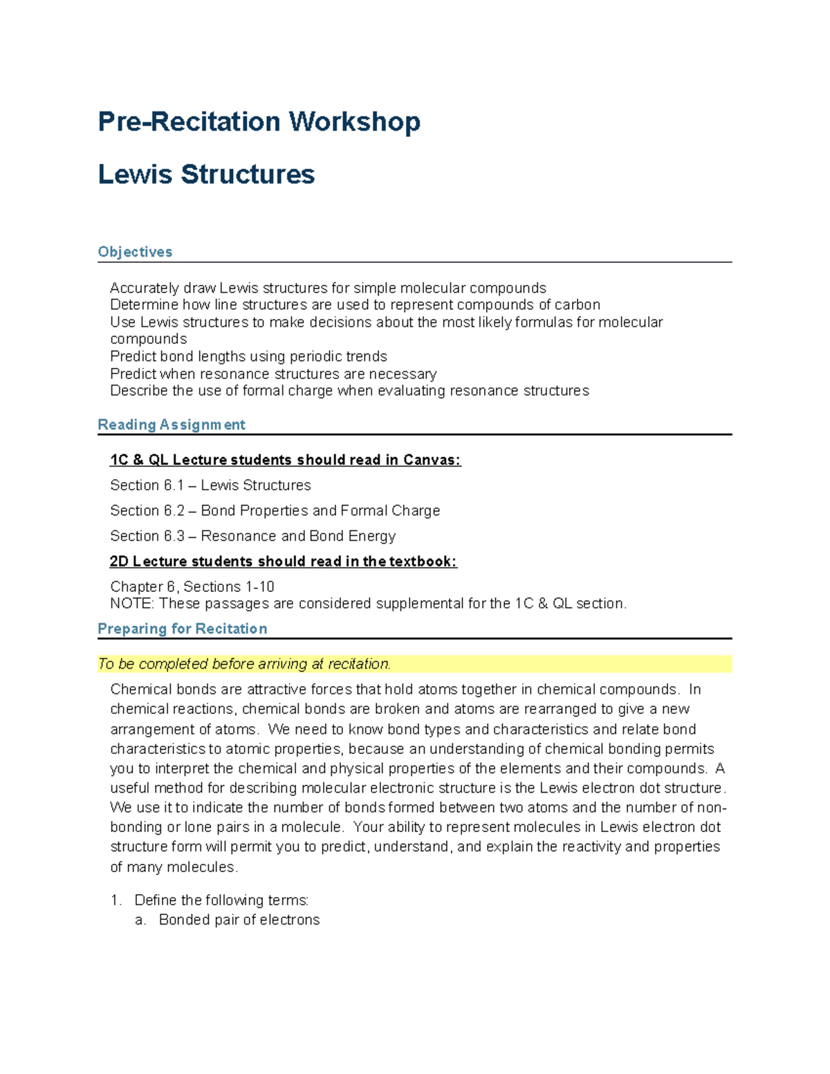 Workshop Lewis Structures Objectives - Studocu