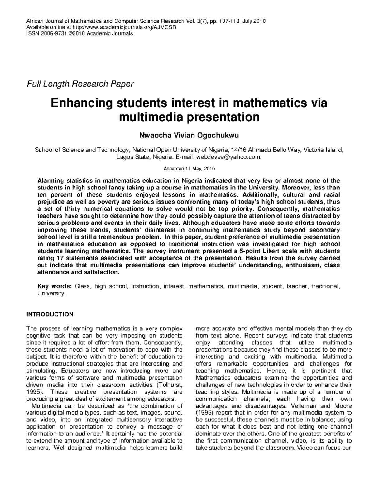 EFF4B0D8934 - The - African Journal of Mathematics and Computer Science ...