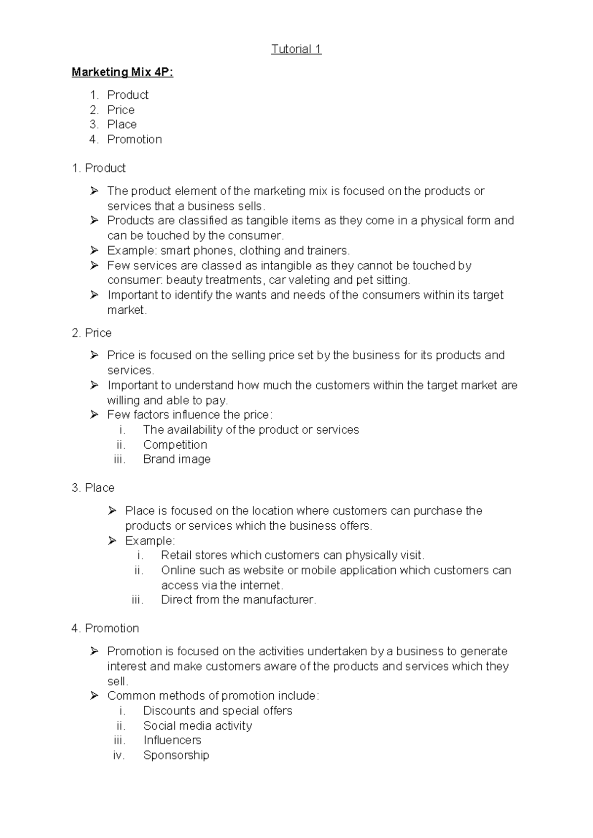 Tutorial 1 MKT416 - Tutorial 1 Marketing Mix 4P: Product Price Place ...