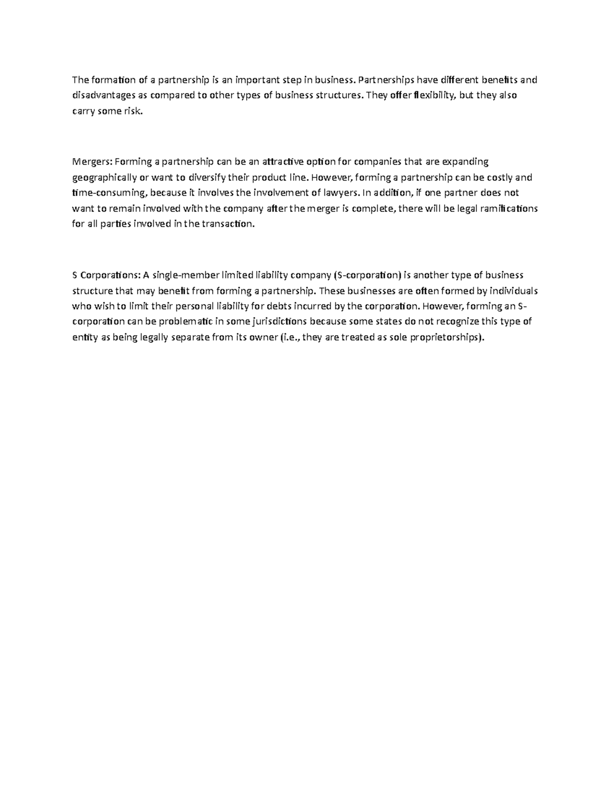 The formation of a partnership is an important step in business ...