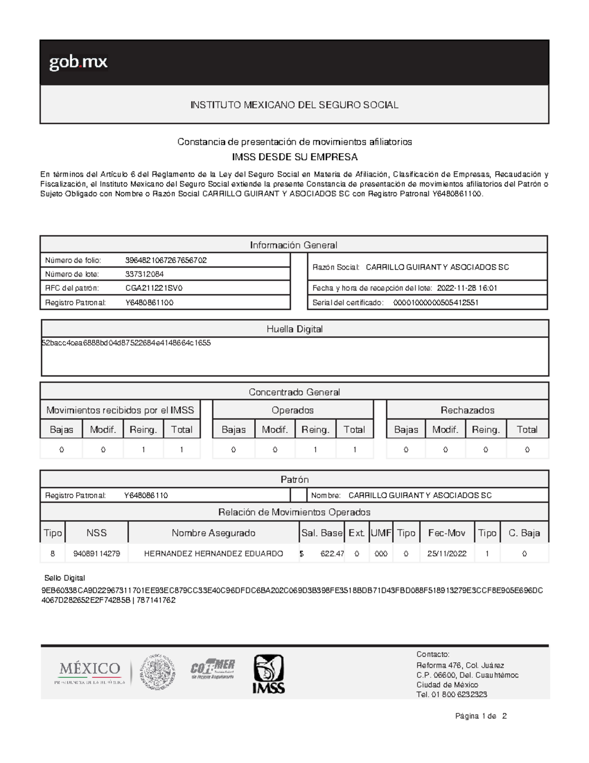 IDSE Y648086110 Lote 337312084 - INSTITUTO MEXICANO DEL SEGURO SOCIAL ...