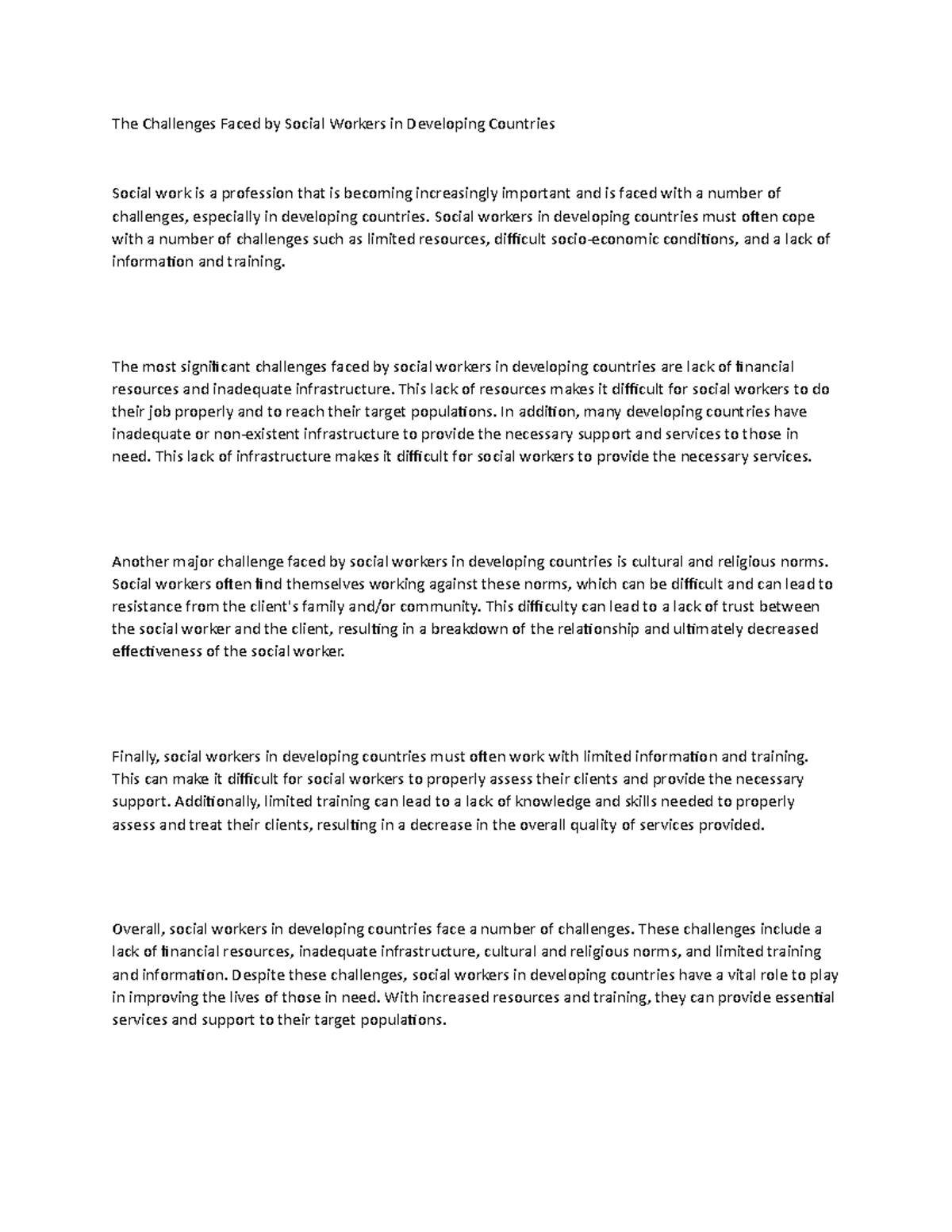The Challenges Faced by Social Workers in Developing Countries - Social ...