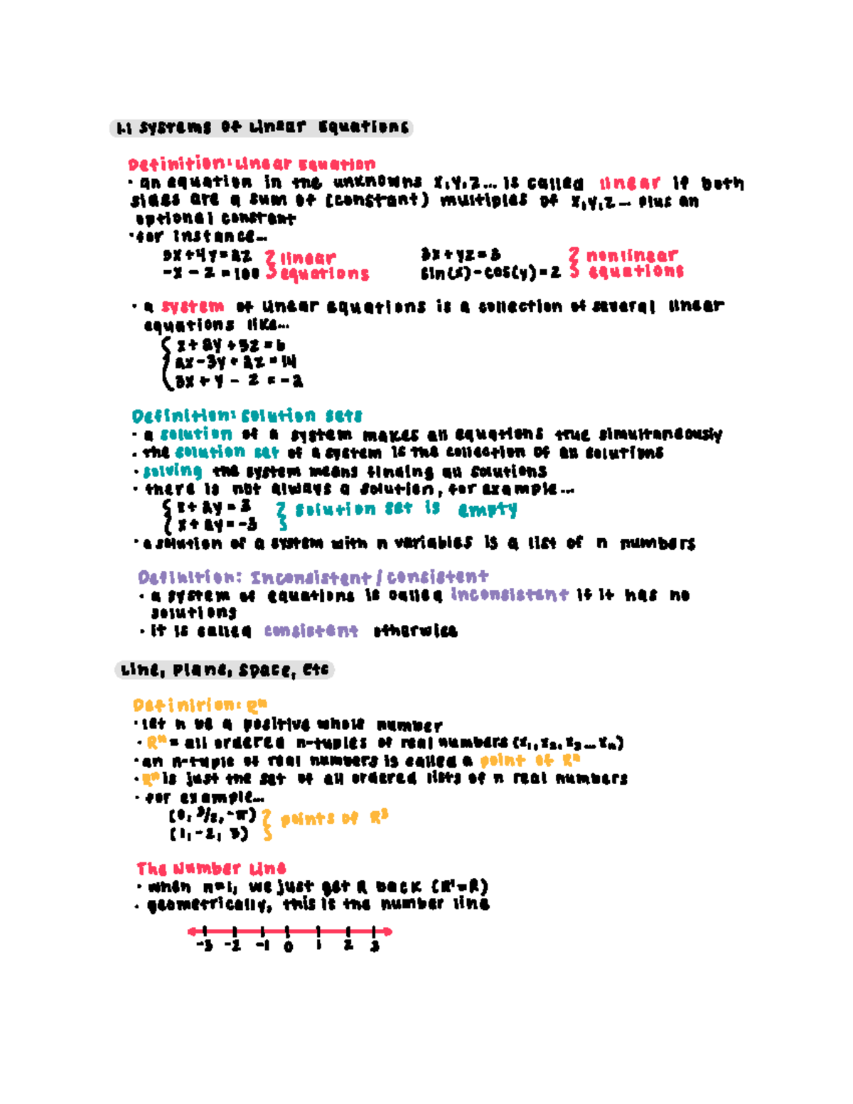 Linear Algebra Full Semester Lecture Notes - 1 1 Systems Of Linear ...