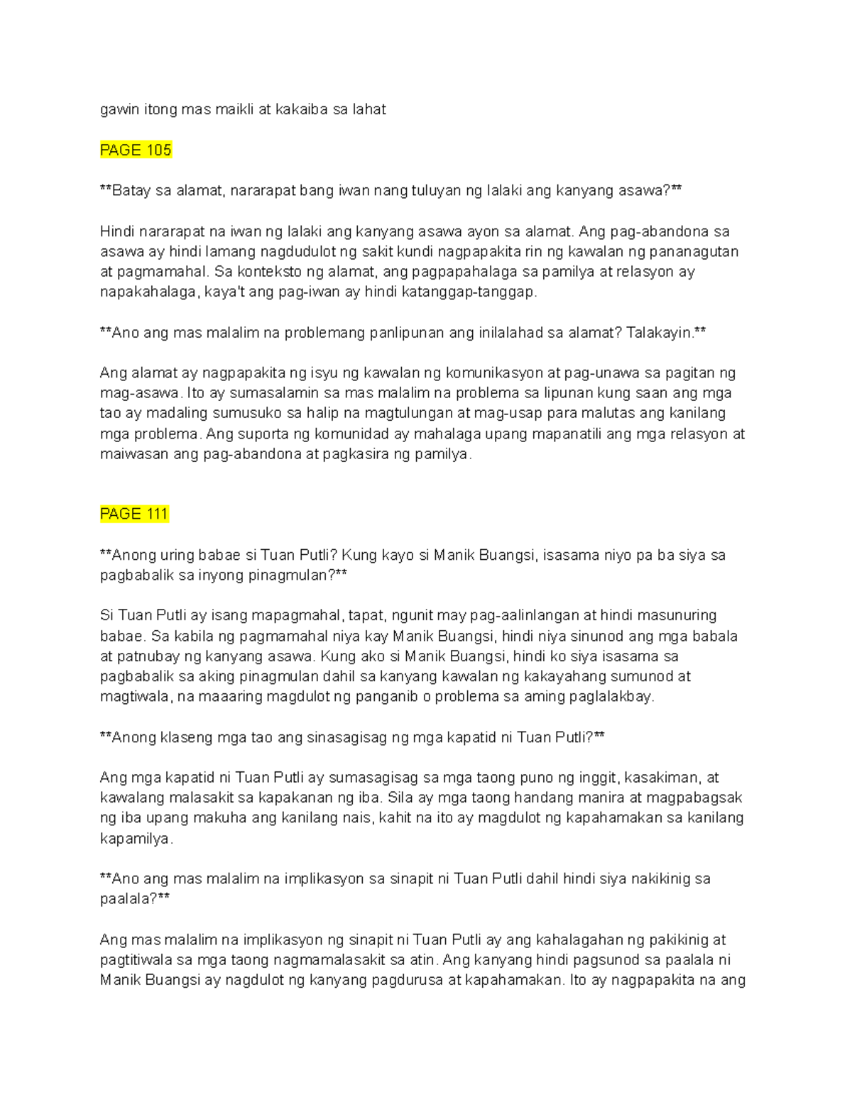 Panitikan - gawin itong mas maikli at kakaiba sa lahat PAGE 105 Batay ...