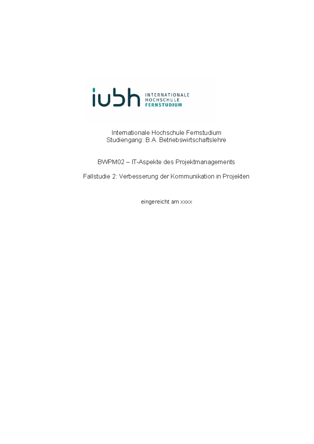Projektmanagement Iubh - Internationale Hochschule Fernstudium ...