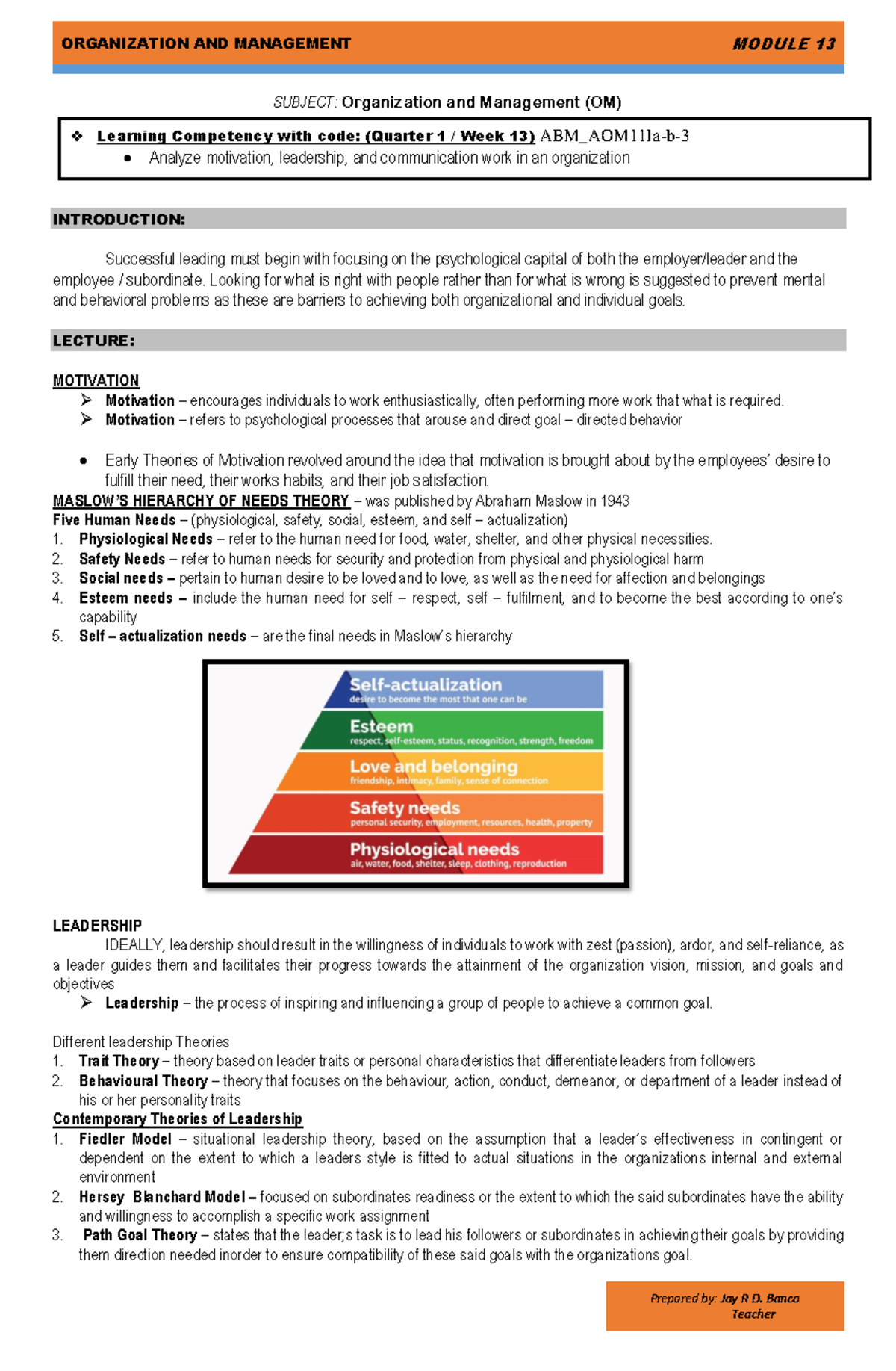 ORG MNGT Week 13 1 - Organization management - ORGANIZATION AND ...