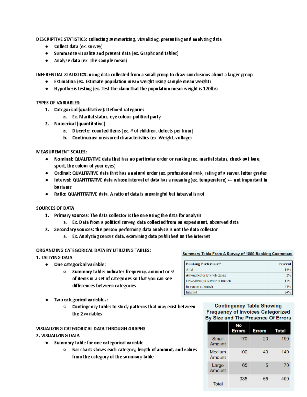Math Notes - DESCRIPTIVE STATISTICS: collecting summarizing ...