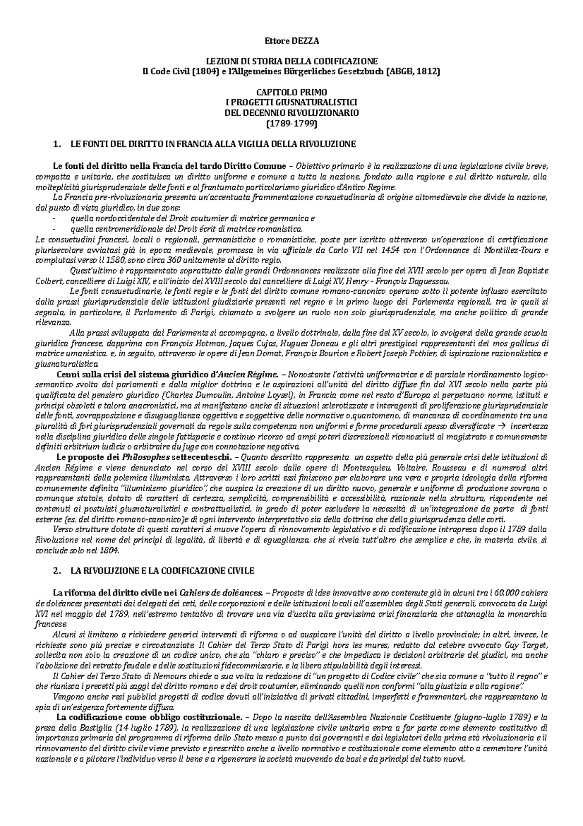 Riassunto - Storia della codificazione - Dezza - Giuridico-Sociologico ...