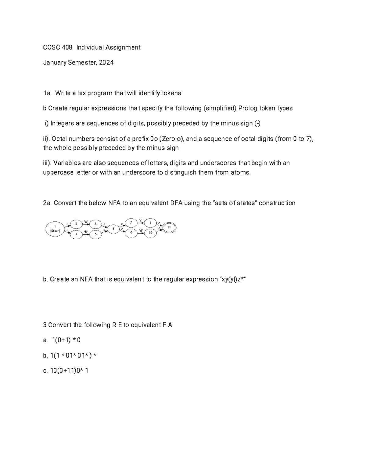 Individual Assignment - COSC 408 Individual Assignment January Semester, 2024 1a. Write a lex ...