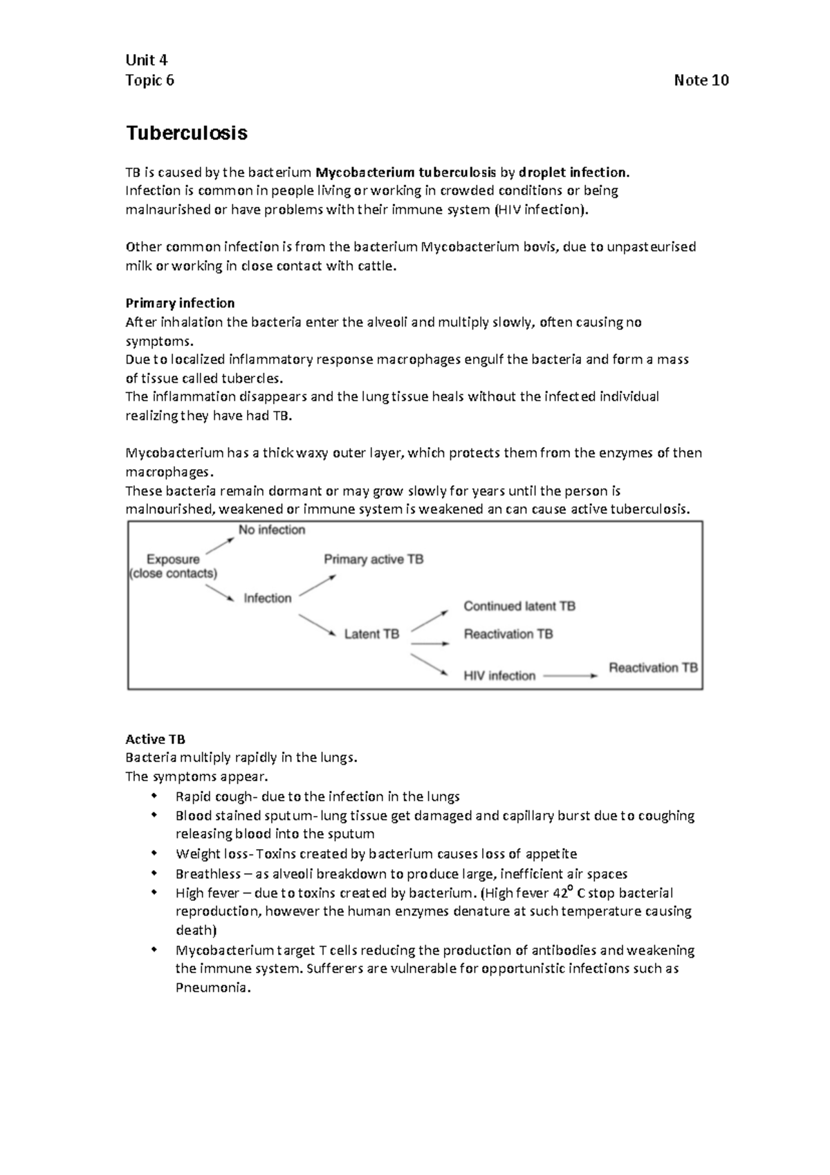 Note 10-Tuberculosis - Alevel biology notes - Unit 4 Topic 6 Note 10 ...