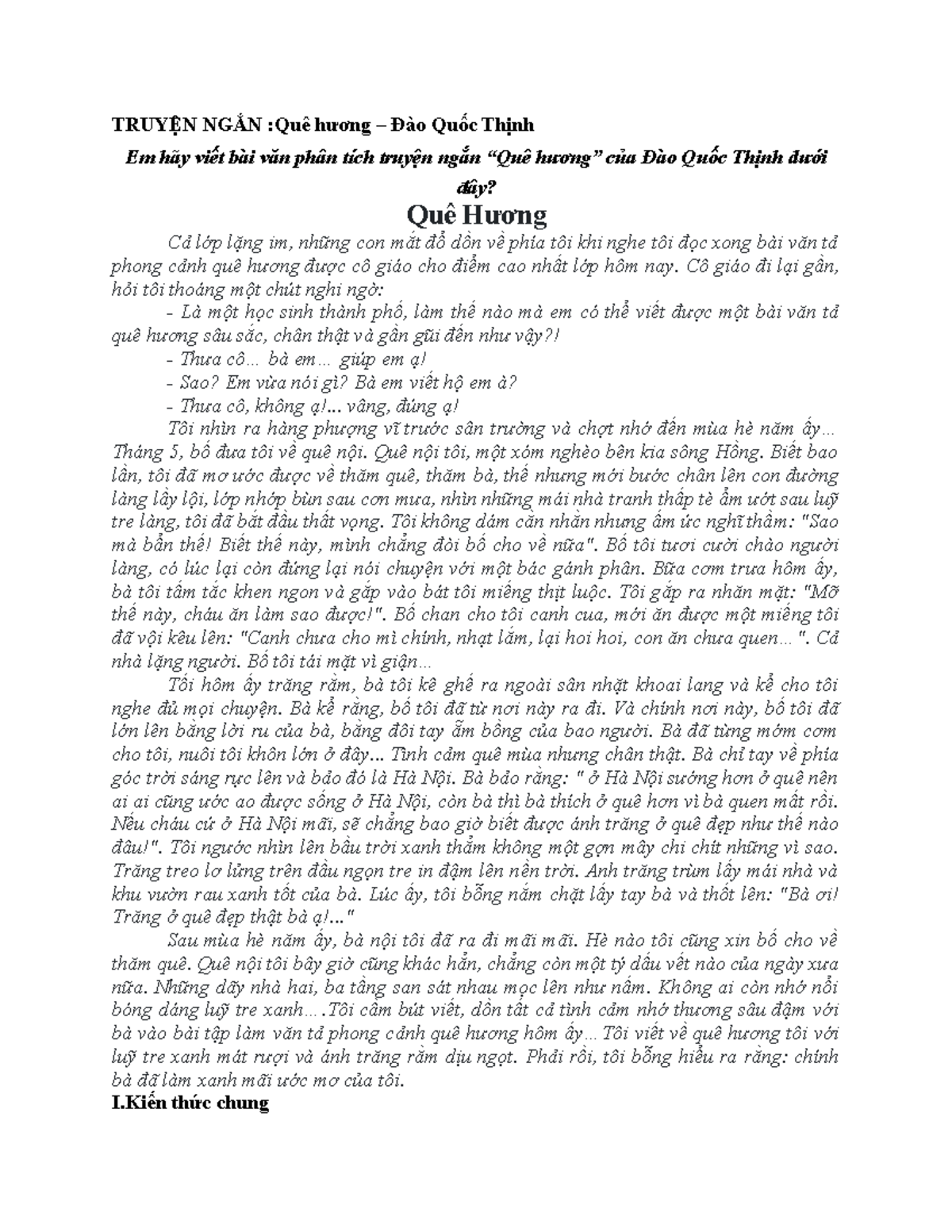 TRUYỆN NGẮN QUÊ HƯƠNG - nothing - TRUYỆN NGẮN :Quê hương – Đào Quốc Thịnh Em hãy viết bài văn ...