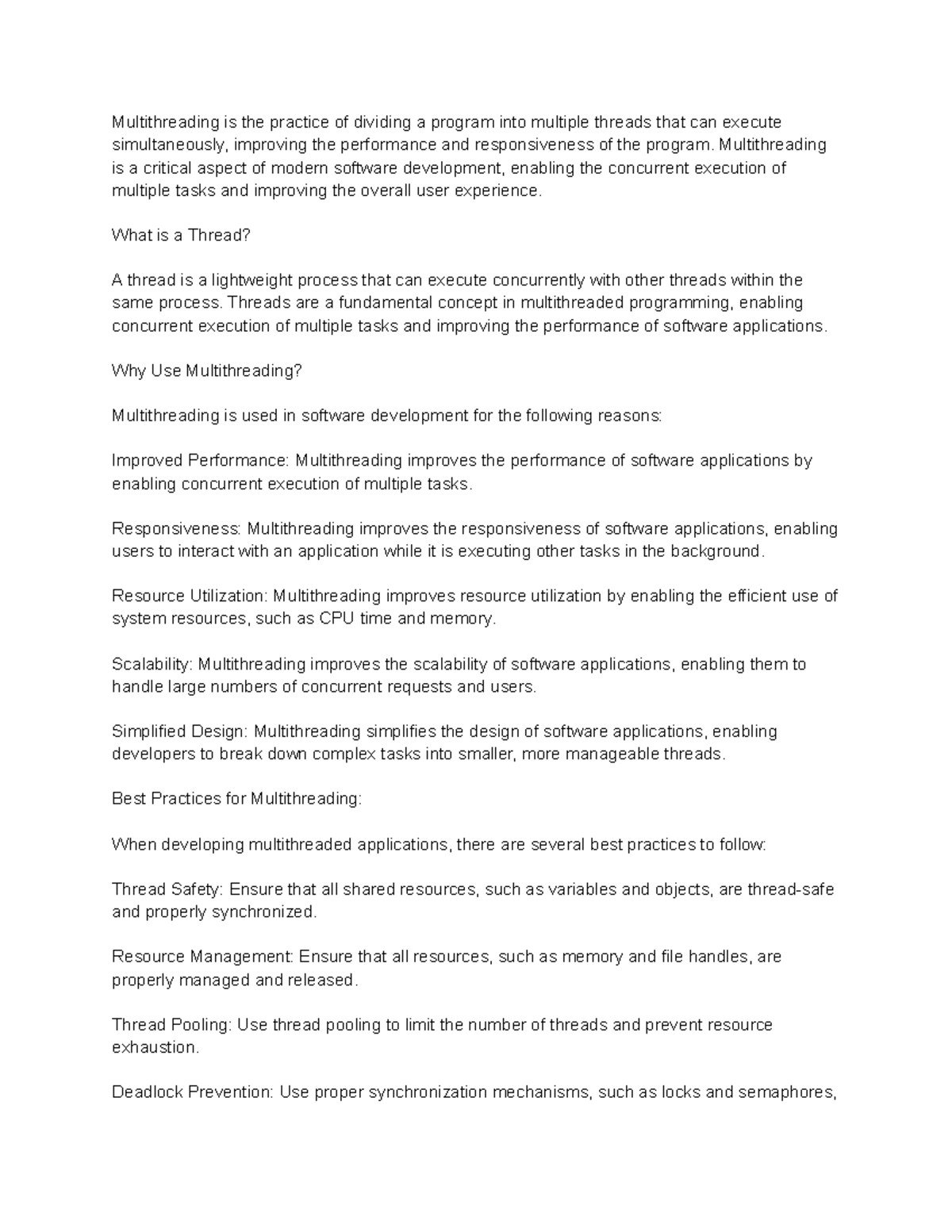 Introduction to Multithreading - Multithreading is the practice of ...