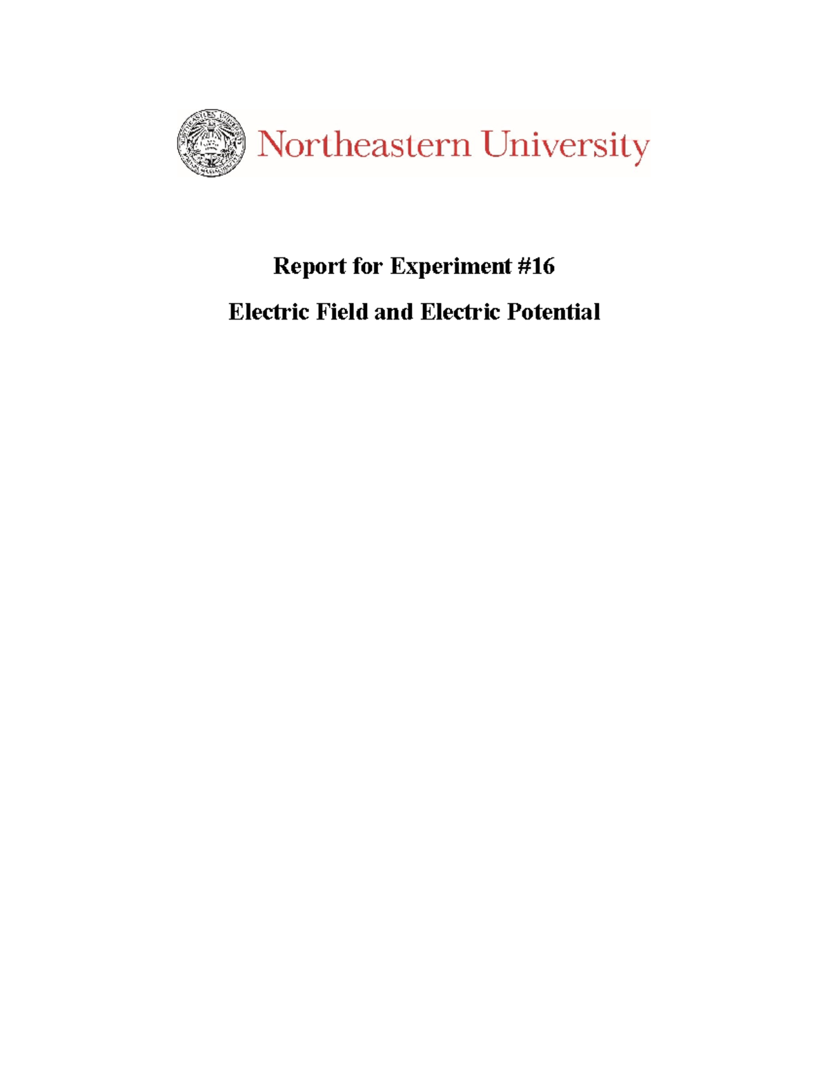 Exp. 16 - Electric Field and Electric Potential - Report for Experiment Electric Field and ...