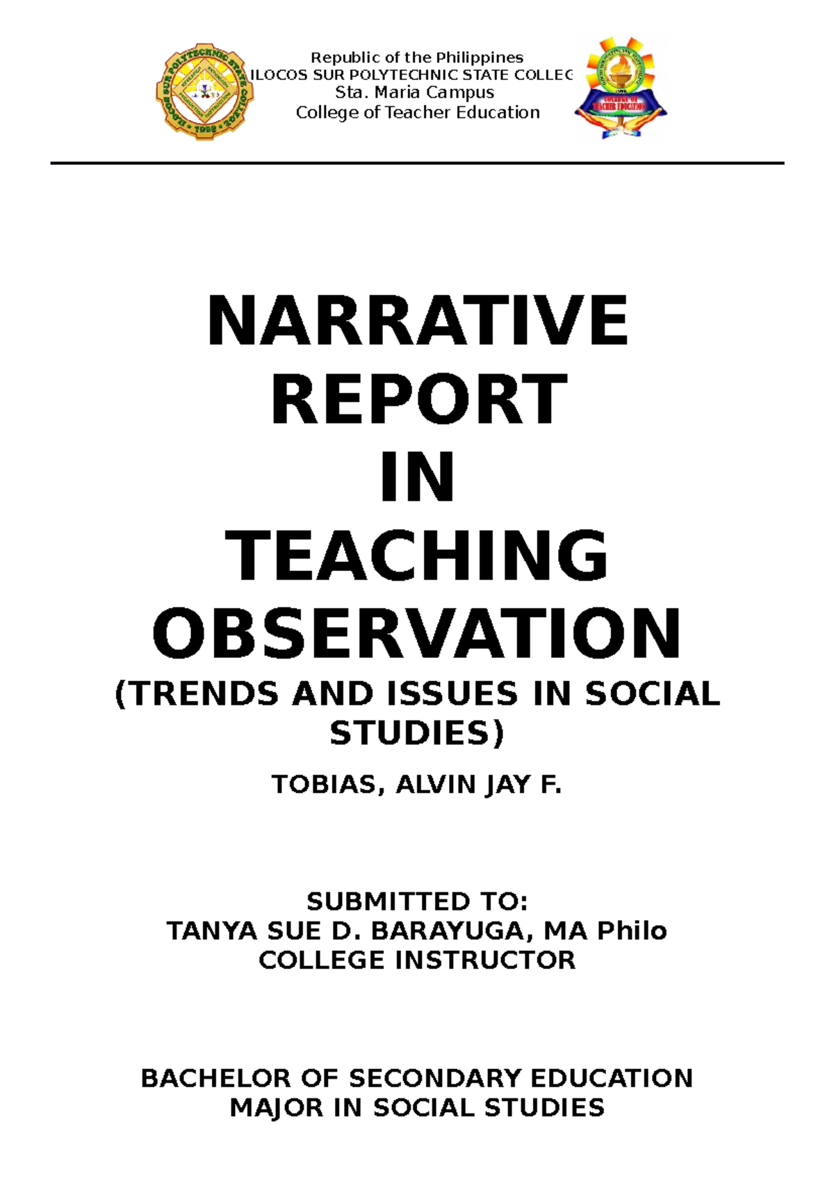 Narrative Report - Republic of the Philippines ILOCOS SUR POLYTECHNIC ...