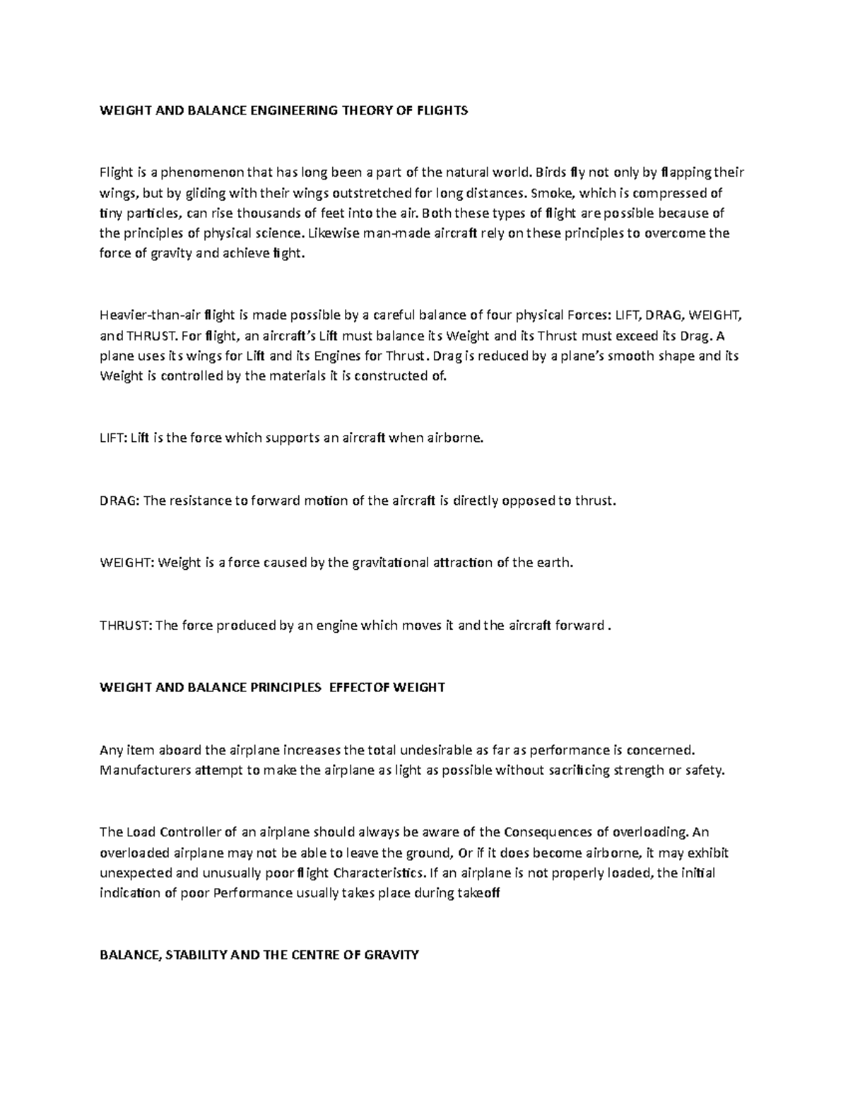 Weight & Balance Theory, principales, stability - WEIGHT AND BALANCE ...