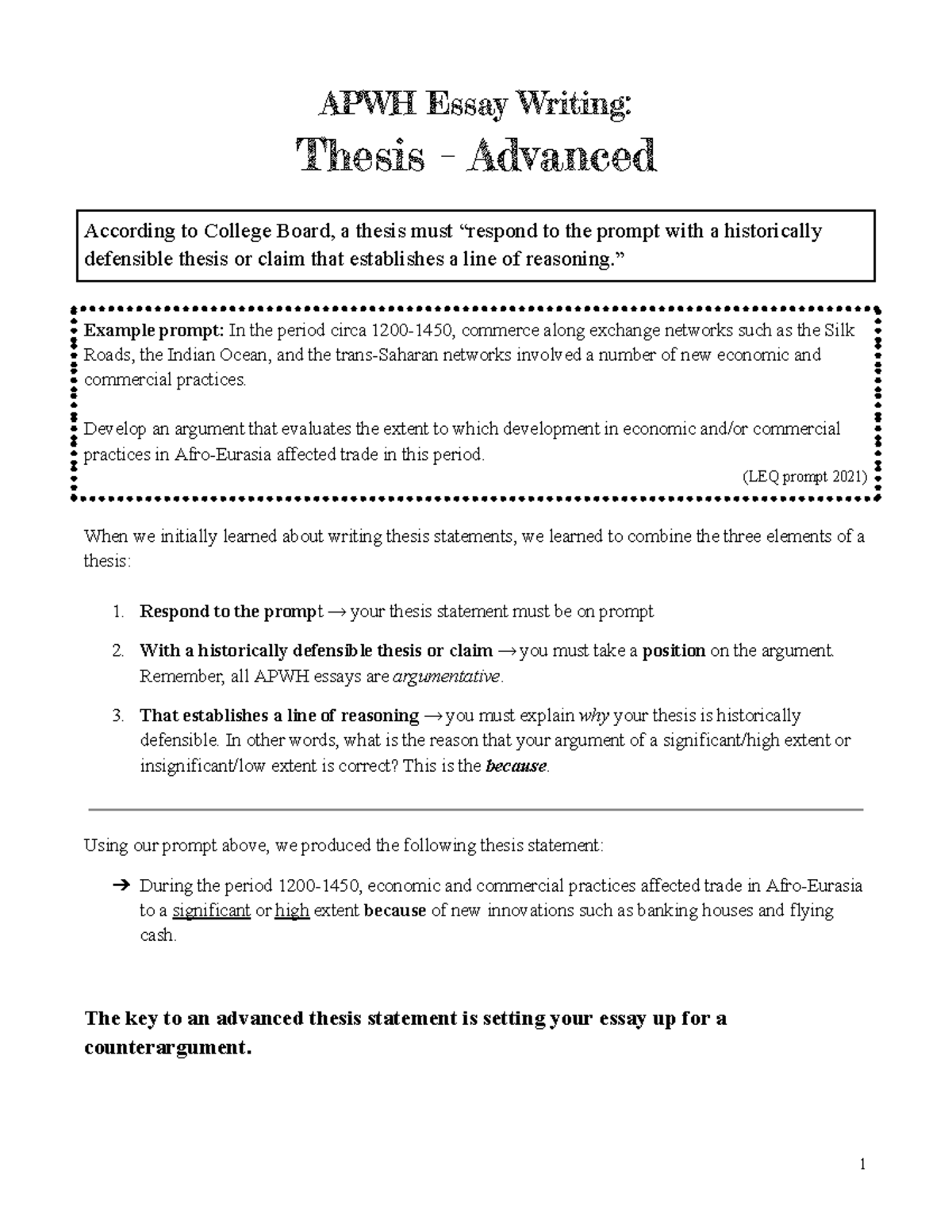 Writing an APWH Thesis - Advanced - APWH Essay Writing: Thesis ...