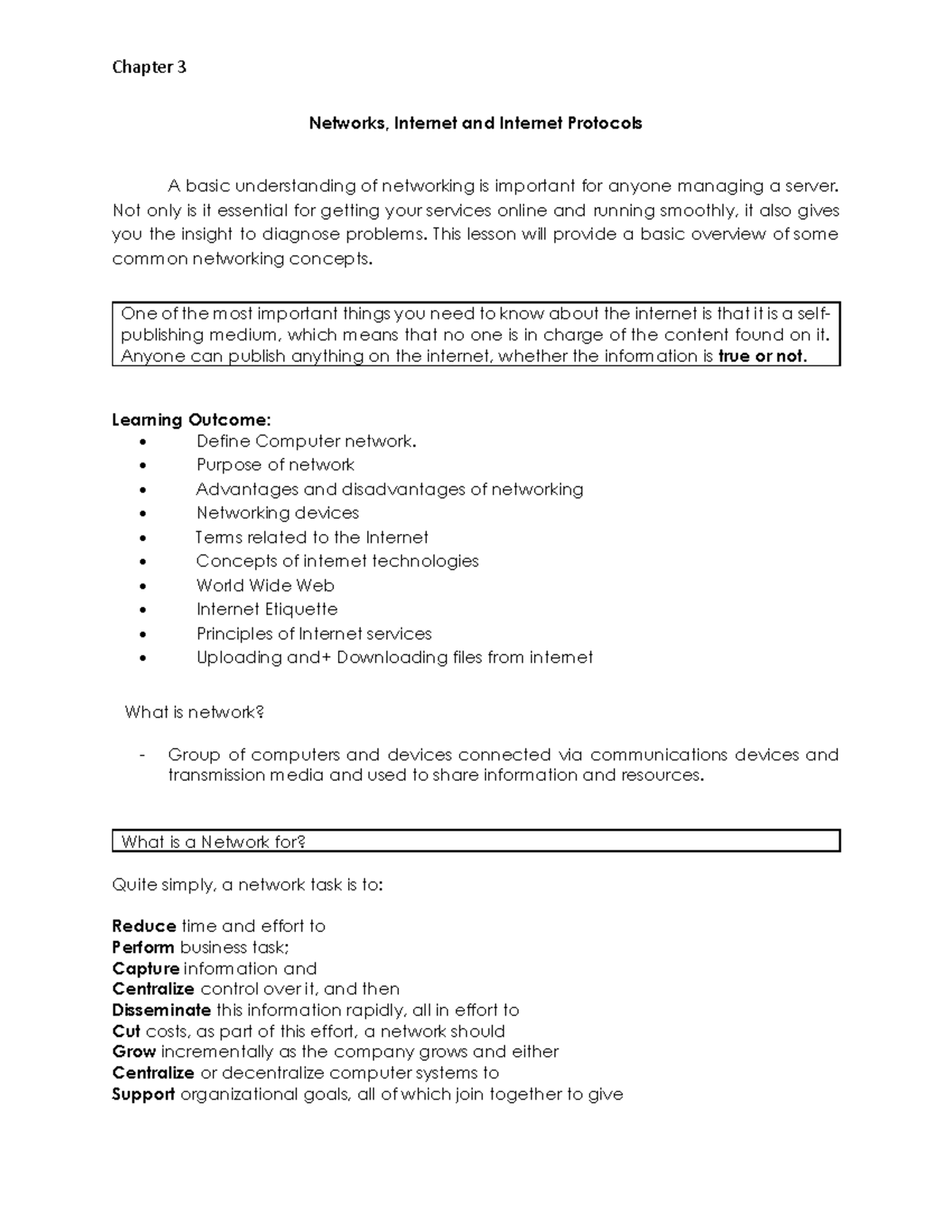 Chapter 3 Networks, Internet and Internet Protocols - Networks, Internet and Internet Protocols ...