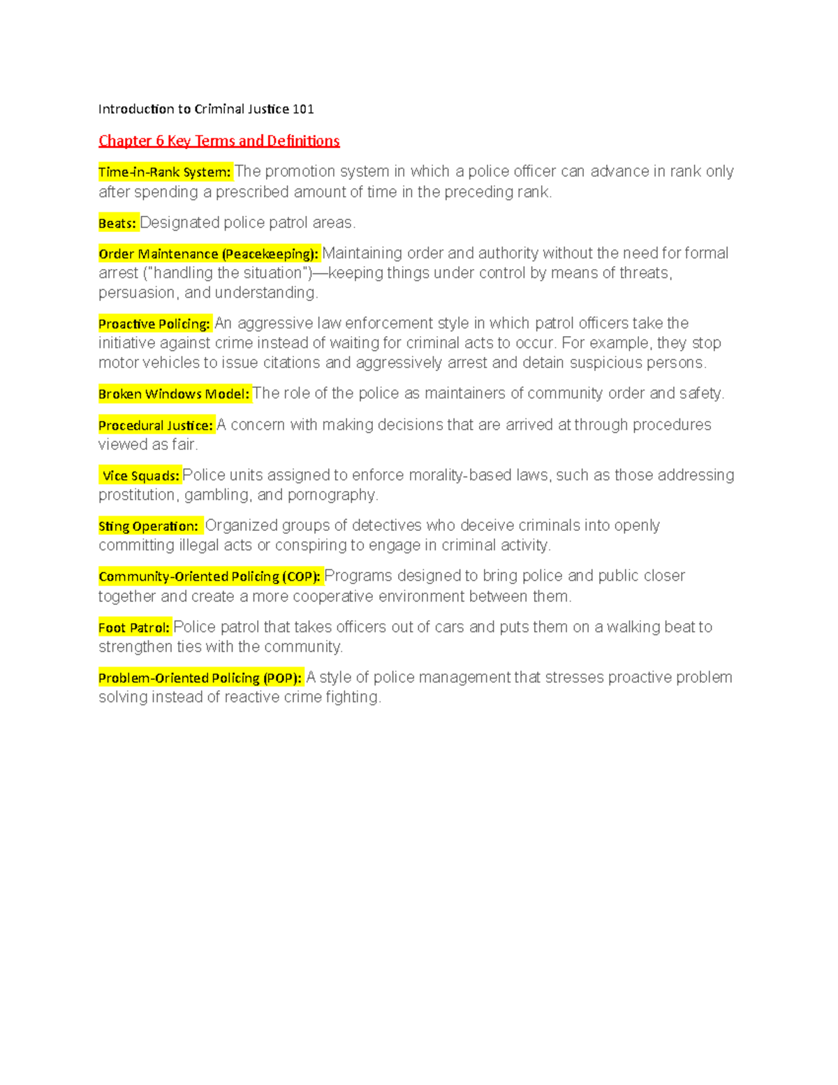 CJ Vocab Ch. 6 - roth - Introduction to Criminal Justice 101 Chapter 6 ...